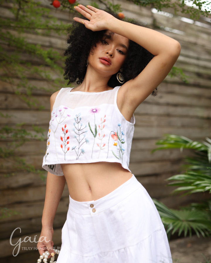Hand-embroidered 2 piece crop top and pants GREER – MadebyGaia