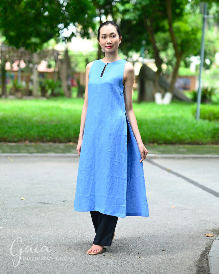 Blue linen tunic and pants set SOLENA – MadebyGaia