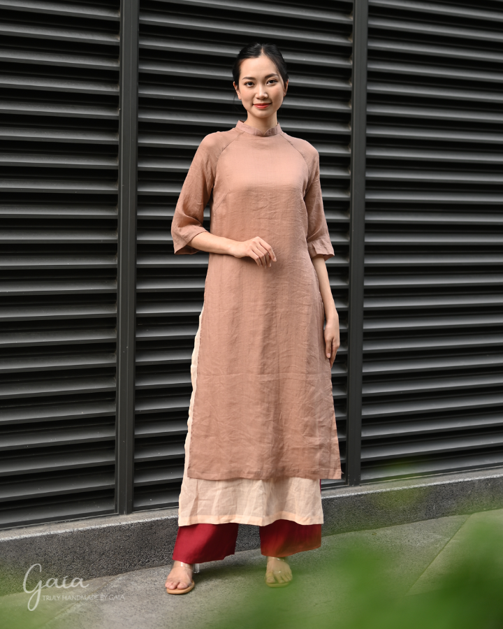Linen 2-layer long traditional dress for women LA-W48 – MadebyGaia