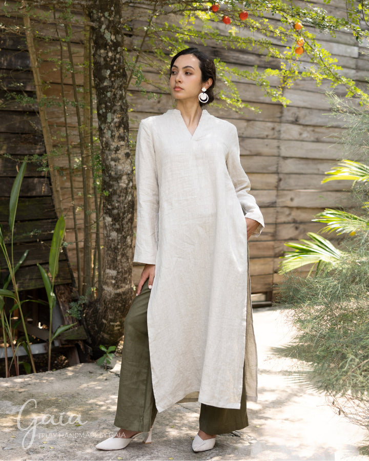 Linen loose traditional Vietnam dress LA-W55 – MadebyGaia