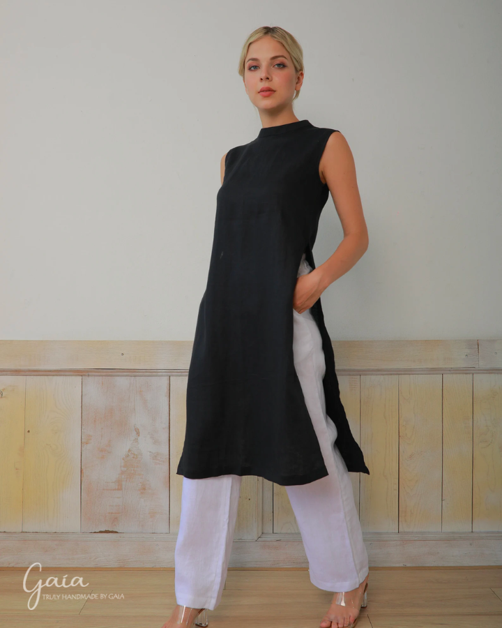 Linen loose traditional Vietnamese with pants LA-W24 – MadebyGaia
