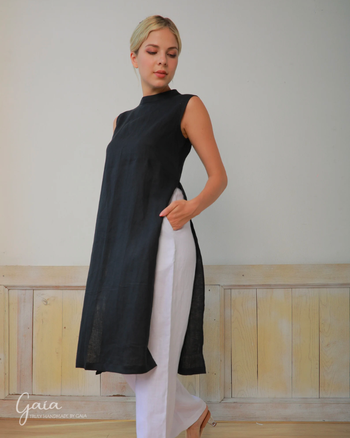 Linen loose traditional Vietnamese with pants LA-W24 – MadebyGaia