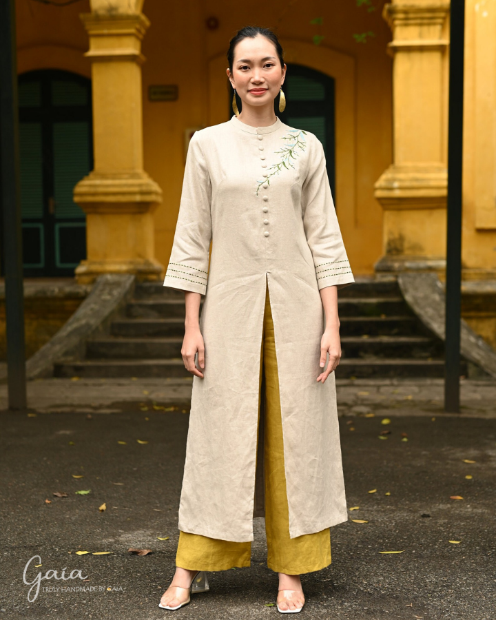 Linen modern Vietnamese long traditional dress ELA-W02 – MadebyGaia