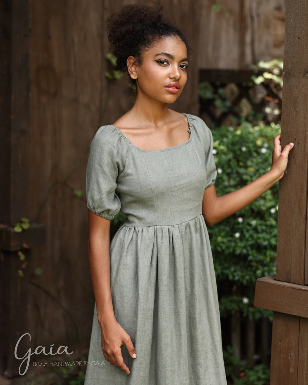 Linen simple midi dress SANDRA – MadebyGaia