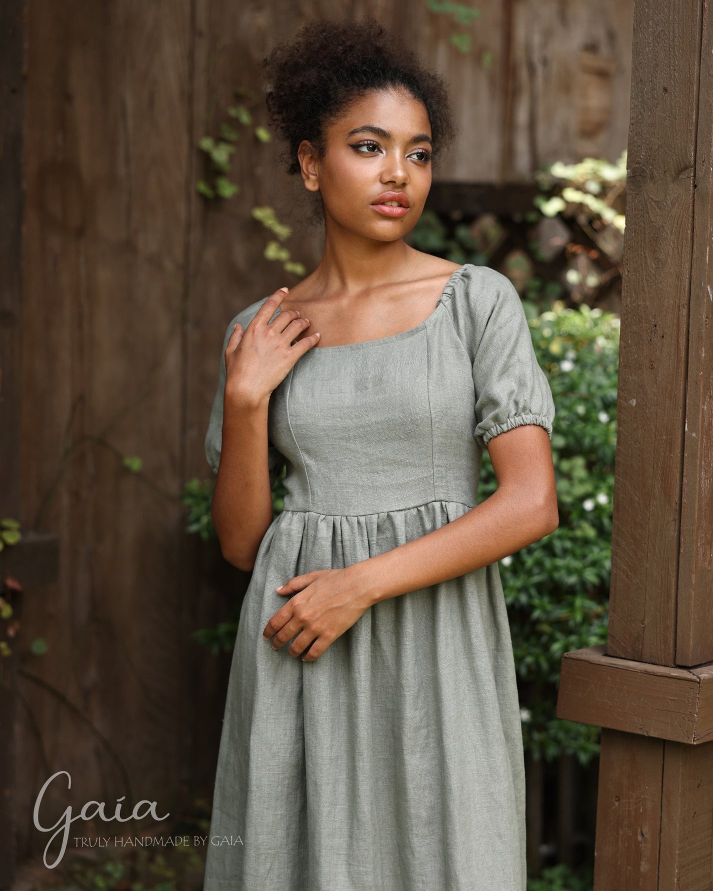 Linen simple midi dress SANDRA – MadebyGaia