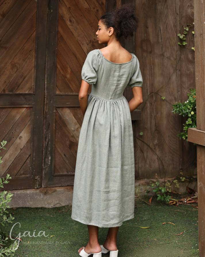 Linen simple midi dress SANDRA – MadebyGaia