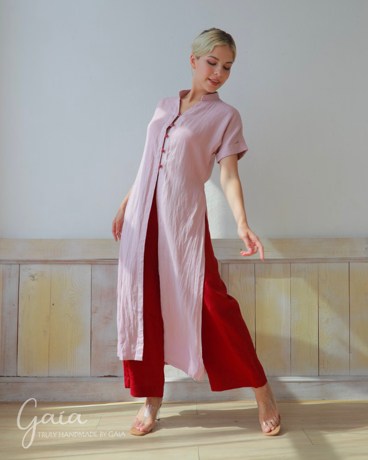 Long linen tunic with front split AMY – MadebyGaia