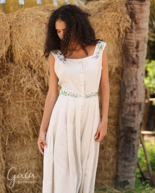Sundress linen with handmade embroidery YELENA – MadebyGaia