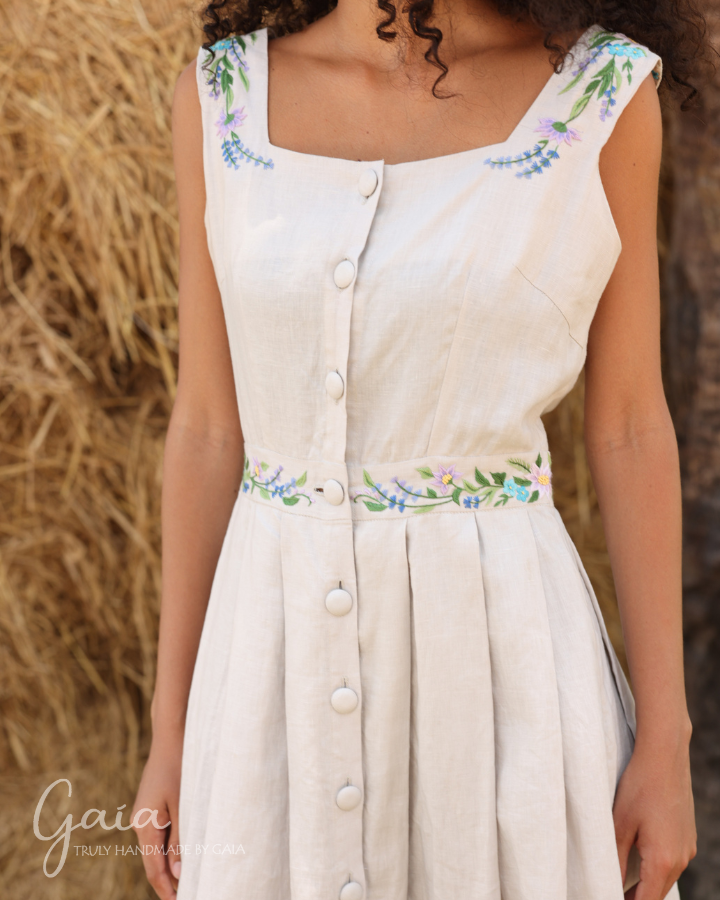 Sundress linen with handmade embroidery YELENA – MadebyGaia